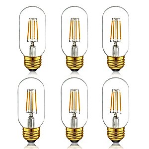 Adshen-US T14 / T45 LED Tubular Bulb 4W 2700K Warm White,E26 Dimmable Vintage Bulb,40W Equivalent 400 Lumens, Antique Edison Style LED Filament Light Bulbs,Pack of 6