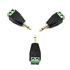 Poyiccot 3.5mm Speaker Wire Screw Terminal Aadapter, 3.5mm (1/8") TS Mono Male to 2 Pin Screw Terminal Female AUX Headphone Balun Solderless Converter Adapter, Gold Plated(3-Pack)