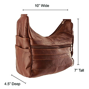Women's Leather Medium Cross Body Purse Shoulder Ladies Handbag with Many Pockets (Brown)