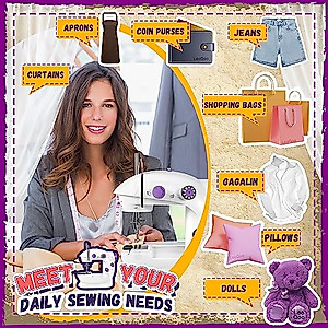 Portable Sewing Machine with Extension Table and Light,Mini Handheld Sewing Machine with Upgraded,Two Threads Double Speed Double Switches,Electric Sewing Machine Easy to Use for Kids,Beginners and DIY,White