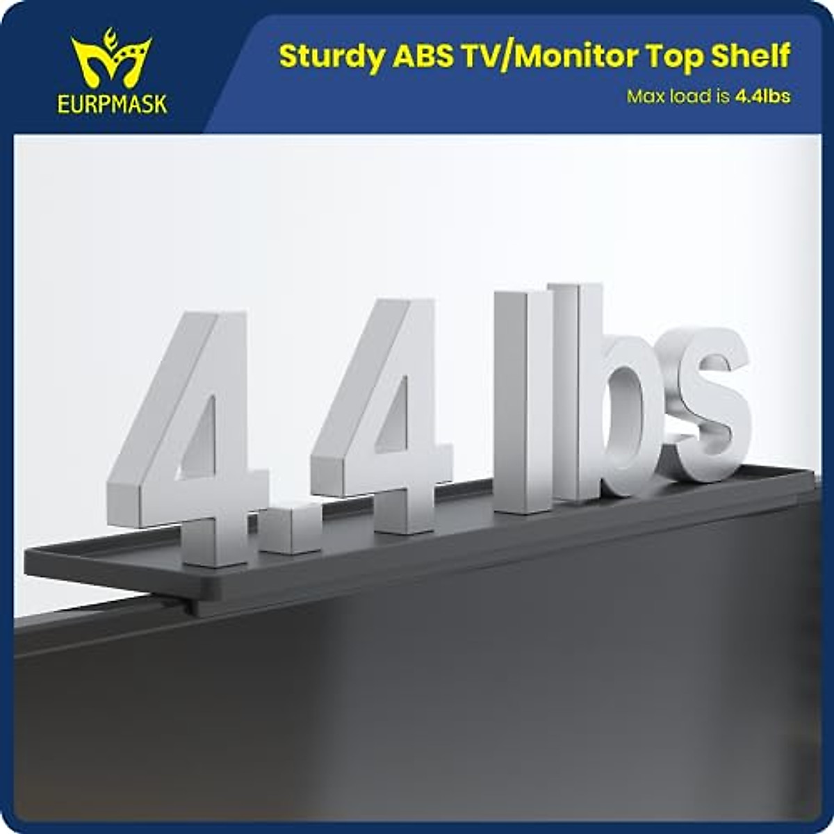 2 Pieces TV Top Shelf - EURPMASK Adjustable Computer Monitor Top Shelf,Stable TV Top Storage Bracket,Clamp-on Computer Screen Shelf for Soundbar,Figure Display,Cable Box,Home Office Decor, 13.4 x 3.3