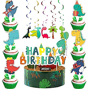 YBST Dinosaur Birthday Party Supplies, 104 Pcs Supplies Set for Boys and Girls, Include Balloons, Banner, Tablecloth, Stickers, Hanging Swirls, Aluminum Film Cake Topper Cupcake Toppers