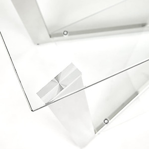 Uptown Club Stampley Modern Table for Living Room with 2 Tempered Glass Shelves and Polished Stainless Steel Frame, Silver