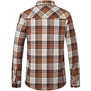 SSLR Flannel Shirt for Men, Long Sleeve Button Down Shirt Plaid Casual (Large, Khaki)