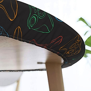 Kuilepa Gamepad Joystick Game Round Tablecloth,Waterproof Elastic Fitted Table Covers for Picnic, Camping, Dining, Indoor and Outdoor-Small