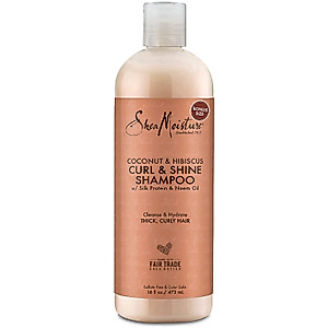 Shea Moisture Curly Hair Products, Coconut & Hibiscus Curl & Shine Shampoo, Shea Butter, Coconut Oil, Vitamin E, Sulfate Free Shampoo, Anti Frizz, Family Size, 16 Fl Oz