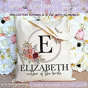 Wedding Canvas Bag Gift for Bridesmaid - Personalized Floral Tote Bags w/Name Text - 8 Designs - Customized Initial Shoulder Bag - Custom Bridal Shower Party Bachelorette Party Gift for Women Girls C1