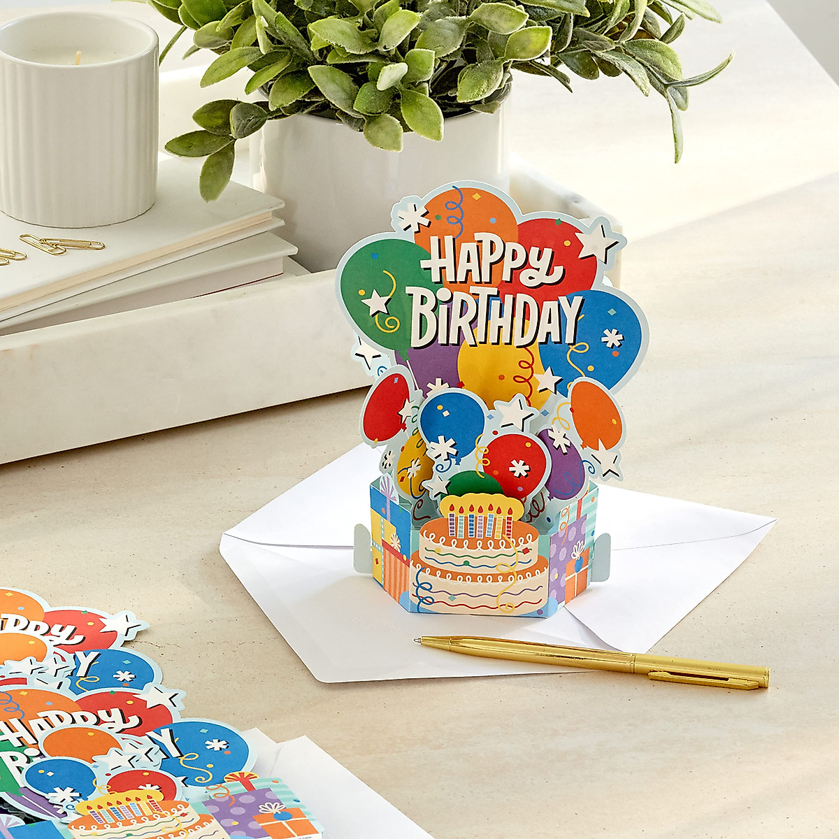 Hallmark Paper Wonder Pack of Pop Up Birthday Cards, Balloons and Cake (8 3D Cards and Envelopes)
