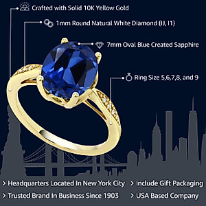 Gem Stone King 14K Yellow Gold 10X8MM Oval Gemstone Birthstone and White Diamond Engagement Ring | Wedding Anniversary Promise Gold Ring For Women | Size 5,6,7,8,9