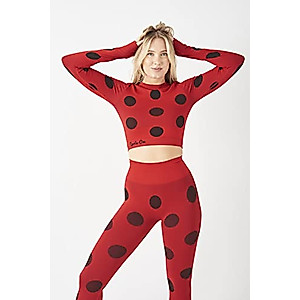 Miraculous Ladybug Womens Seamless Long Sleeve Crop Top & Legging Set - Butt Lifting for Gym Workout, Exercise, Yoga, Running by MAXXIM Red Medium