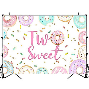Avezano Two Sweet Donut Birthday Backdrop Sweet Donut Second Birthday Party Background 7x5ft Vinyl Sprinkles Donut Themed Birthday Party Decorations Backdrops for Girls