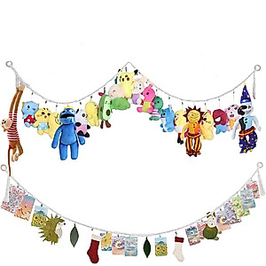 Stuffed Animals Storage Chain Organizers, LONCHDAN 80" Cotton Hanging Storage Chain with 20 Metal Clips Stuffed Animal Display Holder Chain for Wall or Corner Nursery Play Room