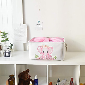 INough Nursery Baby Elephant Basket Large Baby Basket for Shower Gift Pink Elephant Baby Girl Gift Bag Collapsible Gift Basket Empty Pink Basket, Decor for Kidsroom Nursery Room Play Room (Large)