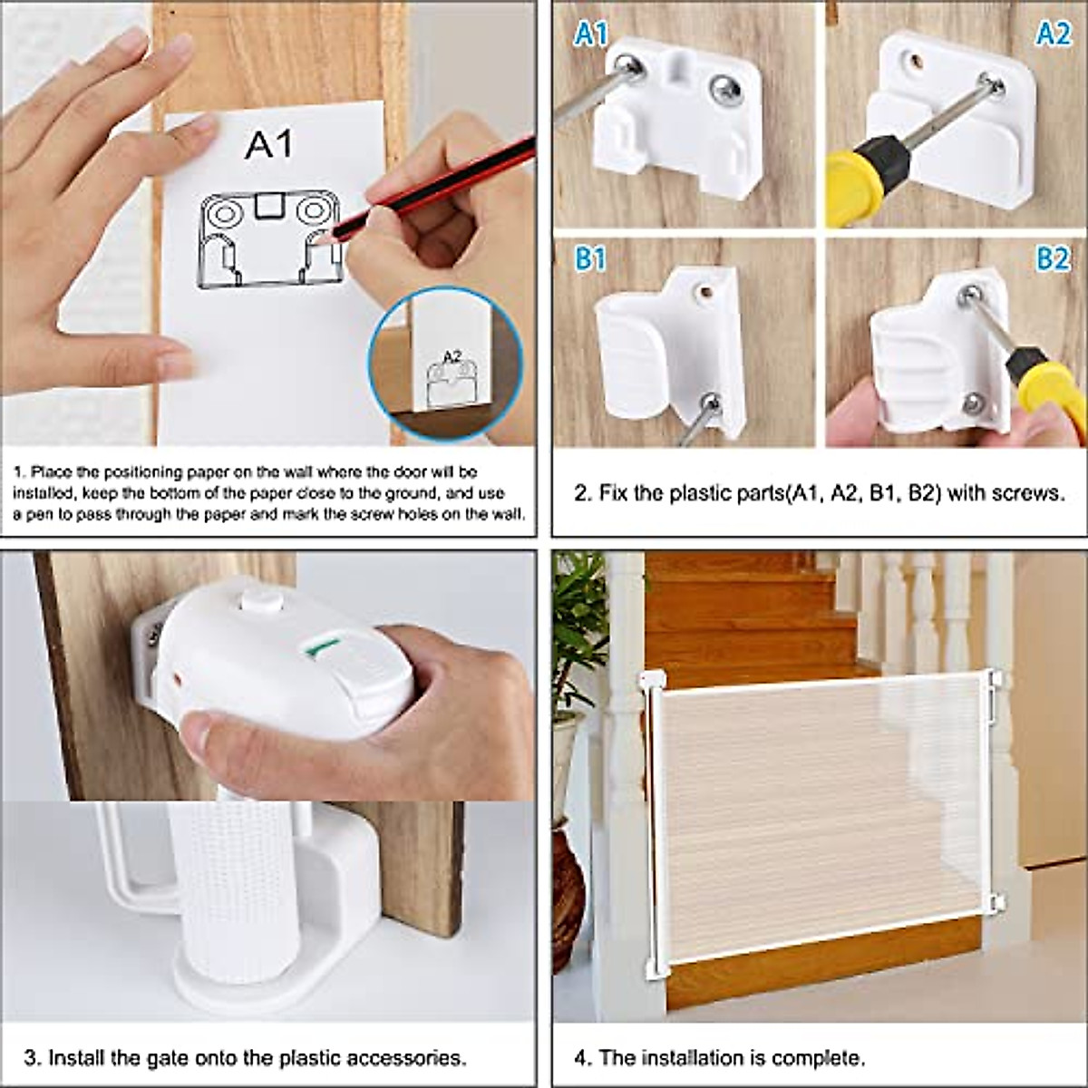 HEELALBABY Retractable Baby Gate for Stair 65" Extra Wide Outdoor Mesh Safety Gate for Dogs or Pets Fabric Indoor Puppy Gates for Doorways