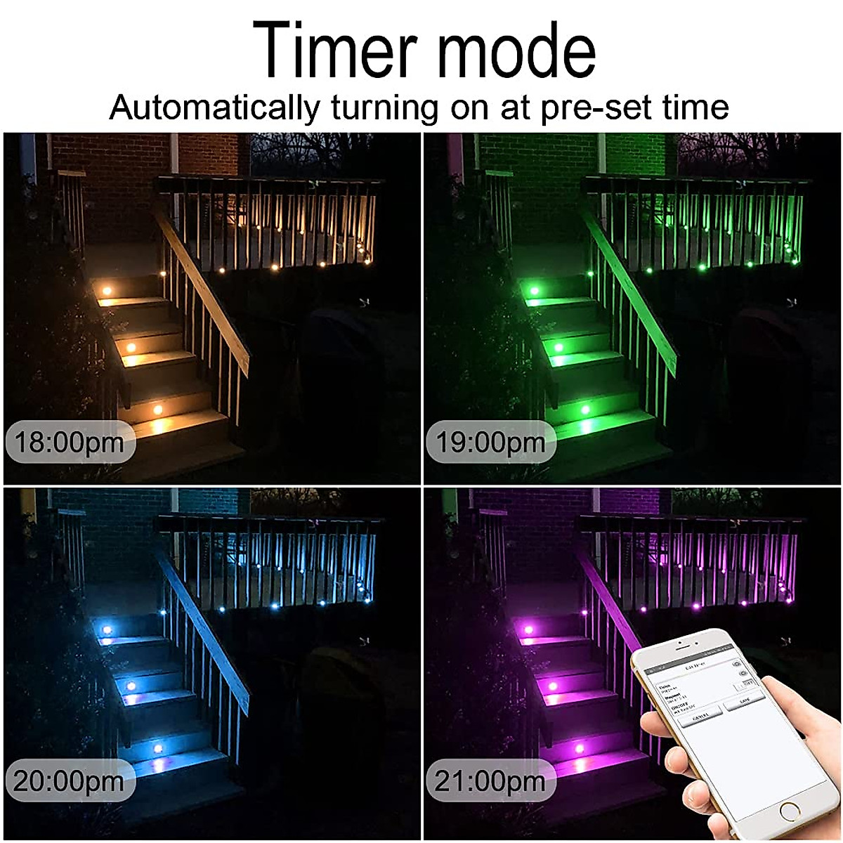 FVTLED LED Deck Lights Kit, 30pcs Φ1.22 WiFi Smart Phone Control Low Voltage Recessed RGBW Deck Lighting Waterproof Outdoor Yard Path Stair Decor, Black