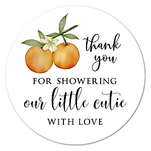 Orange Thank Showering Little Cutie Stickers, 2inch Baby Shower Party Labels 40-pack