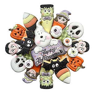 LILIAO Halloween Cookie Cutter Set - 8 Piece - Skull, Witch, Candy Corn, Vampire, Pumpkin, Zombie, Bat and Ghost Plaque Fondant Biscuit Cutters - Stainless Steel