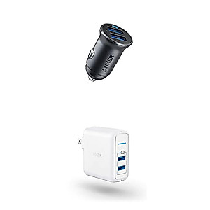 Anker Car Charger, Mini Aluminum Alloy 24W Dual USB Car Charger with Elite Dual Port 24W Wall Charger