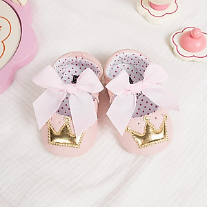 Meckior Infant Baby Girls Boys Handmade Princess Flats Toddler First Walkers Soft PU Leather Non-Slip Crib Wedding Dress Shoes