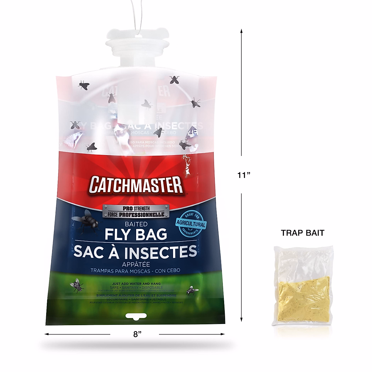 Catchmaster Fly Trap Bundle, Gold Stick 4-Pack & Fly Bag 4-Pack, Fruit Fly Traps for Indoors & Outdoors, for Garage, Backyard, Pool, Patio & Camping