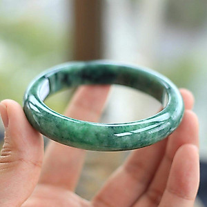 Natural Jade Bracelet, Healing Energy Hand Cutting Green Jade Stone Bangles for Women