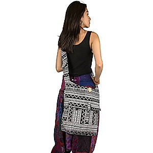 Tribe Azure Large Hobo Crossbody Sling Shoulder Bag Compartment Pockets Functional Zipper Travel Market Books Blanket (Black White)