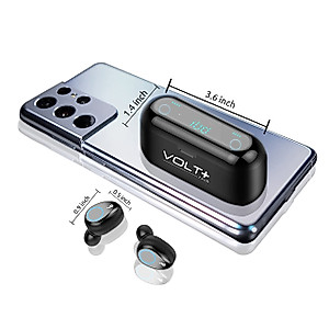 Volt Plus TECH Wireless V5.0 Bluetooth Earbuds Compatible with Microsoft Surface Duo 2 LED Display, Mic 8D Bass IPX7 Waterproof/Sweatproof (Black)