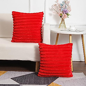wyooxoo Pack of 2 Double-Side Faux Fur Plush Throw Pillow Covers 18x18 Soft Fluffy Striped Decorative Pillow Covers for Couch Sofa Bed Living Room (18"x18", Red)
