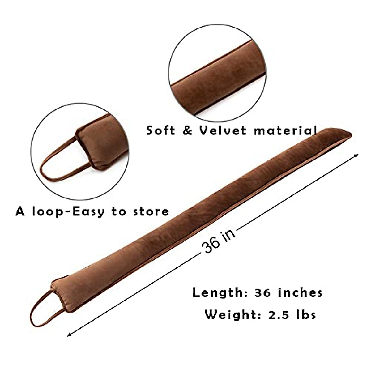 DreamQuil Under Door Snake Draft Stopper Noise Air Door Draft Blocker Heavy Bottom Draft Guard Reduce Light Wind Door Seal Sweep for Outside Patio Exterior or Interior Doors 36 inch (Brown)