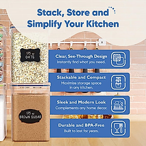 Chef's Path Food Storage Containers - Pantry Organization and Storage - Great for Flour, Sugar, Baking Supplies - Airtight Kitchen Bulk Food Canisters - BPA-Free - 6 PC Set - Spoons, 8 Labels & Pen