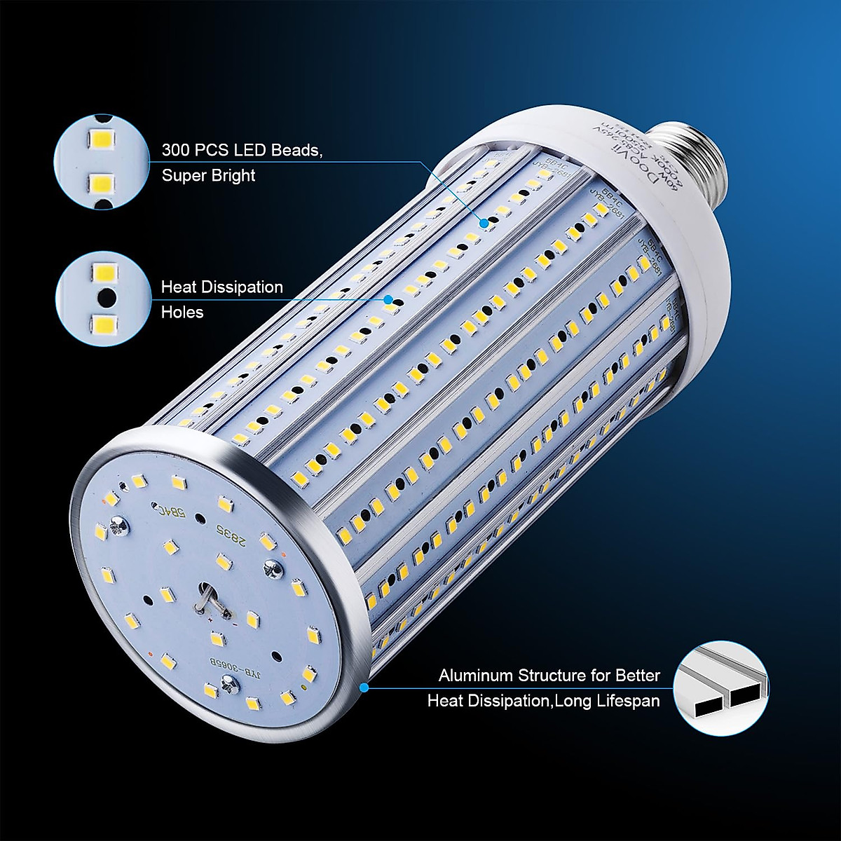 DooVii 2-Pack 500W Equivalent LED Corn Bulb,5500 Lumen 6000K,Cool Daylight LED Street and Area Light,E26/E27 Medium Base,for Outdoor Indoor Garage Warehouse High Bay Barn Backyard and More