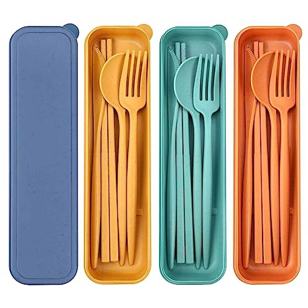4 Sets Reusable Utensils Set with Case, Travel Utensils with Case, Reusable Utensils for Lunch Box accessories, Portable Chopsticks Knife Fork and Spoon Lunch Utensils Set for Work,Travel or Daily use