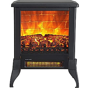 Freestanding Electric Fireplace Realistic Log Flame Stove 14" 1400W Overheating Safety Protection