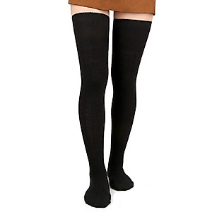 Moon Wood Women Thigh High Socks Black Over the Knee Leg Warmer Girls Tall Long Stockings, 1 Pack
