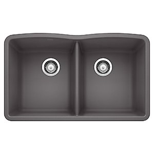 BLANCO 441470 Silgranit II Diamond Equal Double Bowl, Cinder, 9.50 x 19.24 x 32.00 inches