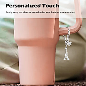 LUHOHI Silver Letter Charms for Stanley Cup- Crown Letter Charms Accessories for Stanley Handle 40Oz Tumblers Water Bottle Cup Initial Keychain with Diamond Glitter Jewelry Personalized Decorations A
