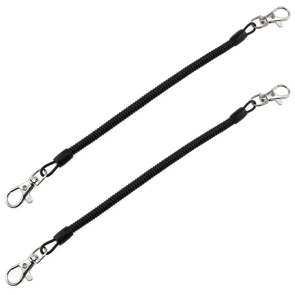 LUORNG 2PCS Spiral Stretchy Spring Coil Cord Rope Chain Strap with Lobster Clasp, Black