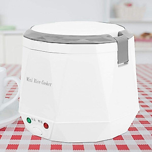 Junlucki 1.6 L Mini Rice Cooker - 12V Electric Food Steamer - Household Multi Cooker Portable Rice Cooking Steaming Pot for Car/Home/Travel - Kitchen Tool Instant Keep Warm (White)