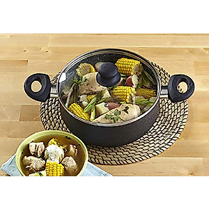 Imusa Nonstick Stock Pot with Glass Lid 4.8-Quart Cookware, Black