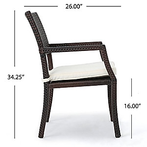 Christopher Knight Home Rhode Island Outdoor Wicker Dining Chairs with Water Resistant Cushions, 2-Pcs Set, Multibrown / White