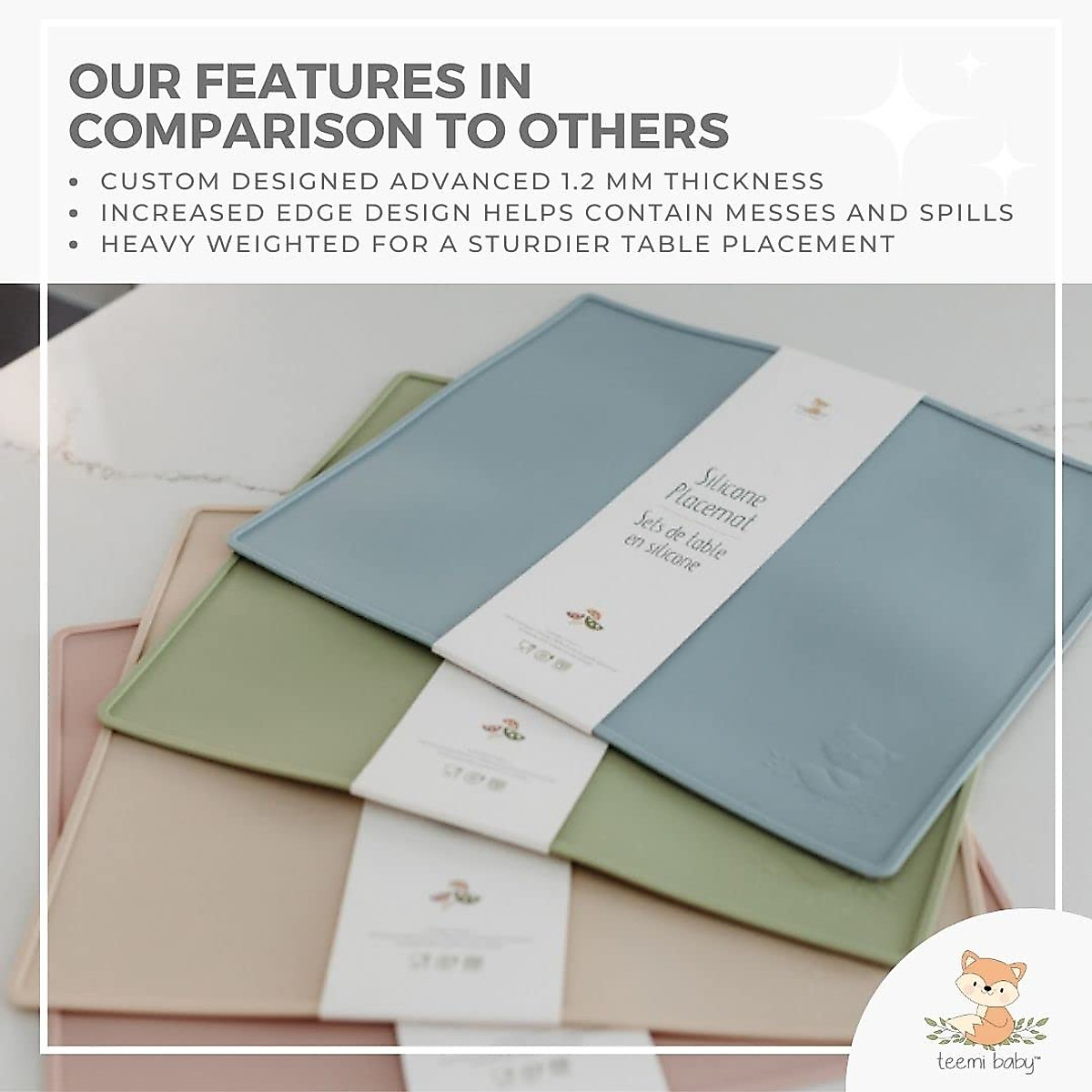 teemi baby Silicone Placemat for Kids | BPA-Free Non-Spill Design (Sand)