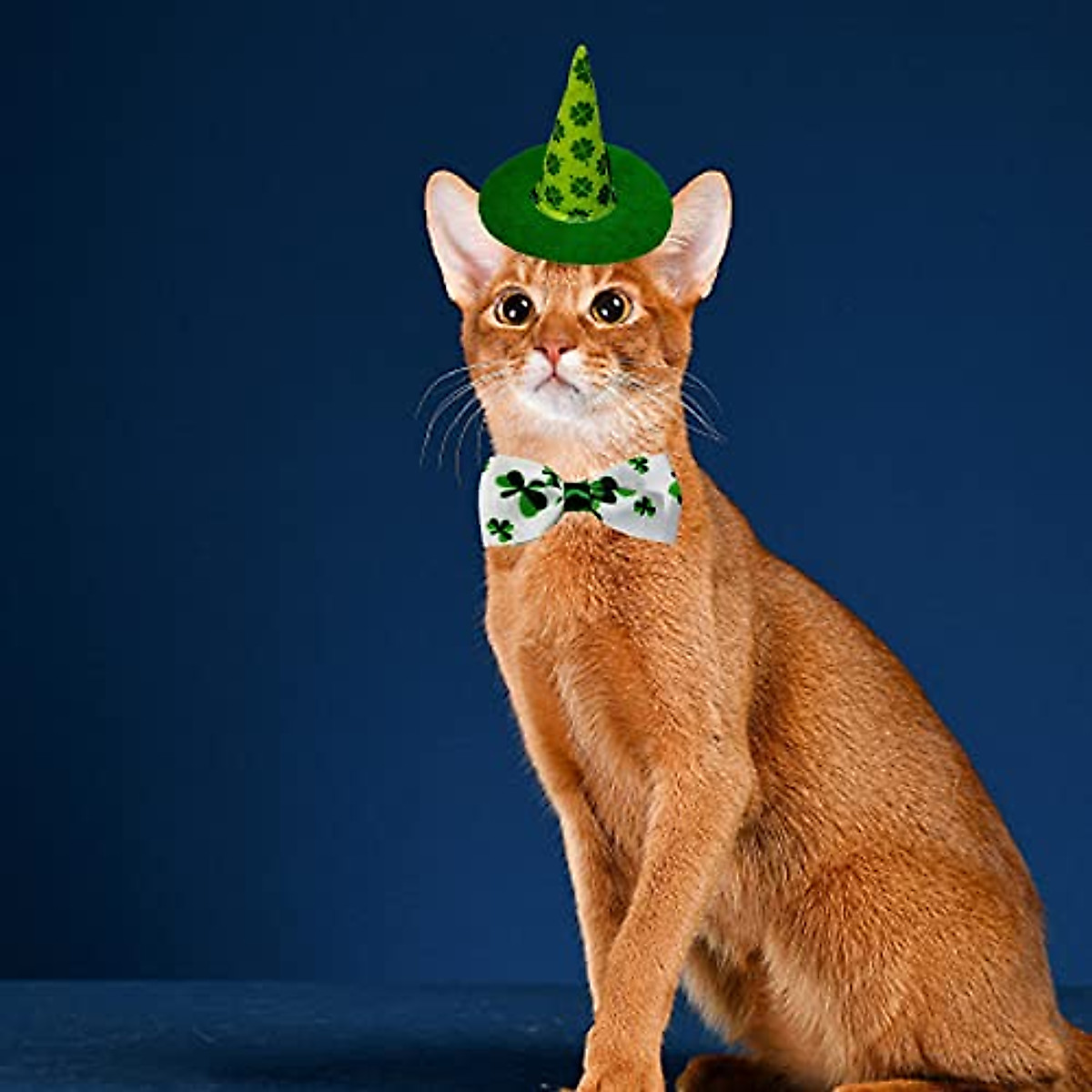 St Patricks Day Dog Costume,St Patrick's Day Cat Dog Hat with Collar,Green Shamrock Cat Dog Hat,St Patricks Day Puppy Outfit Bow Tie,St Patrick Costume for Dogs Puppy Cat Pet Party Dress-up Cosplay