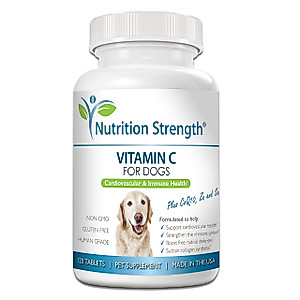 Nutrition Strength Vitamin C for Dogs to Support Cardiovascular Health, Help Strengthen The Immune System, Boost Free Radical Defenses and Sustain Collagen Synthesis, 120 Chewable Tablets