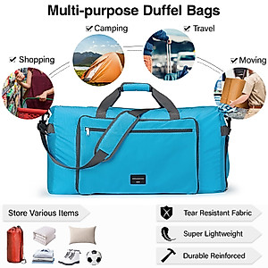 Hanke Travel Duffle Bag For Men & Women,Large Foldable Gym Bag with Shoes and Basketball Compartment, Lightweight Carry On Weekender bags,Waterproof & Tear Resistant Overnight Bags. (Sky Blue)