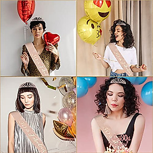 DASIGJID 30th Birthday Crown & Sash for Women, Rose Gold Birthday Sash and Tiara for Women Girls, Princess Queen Crowns Headbands for Hair Accessories Decor, Happy Birthday Party Decorations Gifts