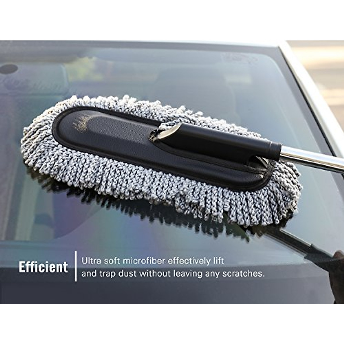 MoKo Car Duster, Multipurpose Car Wash Brush Exterior and Interior Microfiber Duster with Extendable Handle for Cleaning - Grey