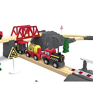 Z MAYABBO Wooden Train Track Accessories Battery Operated Locomotive Train, Magnetic Train Toy for Toddler Track Set, Powerful Engine Celebrates Train Fits All Major Brands Train Set