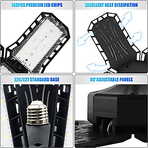 CREATESTAR Garage Lights Ceiling Led, 120W 6500K Garage Lights with 5 Adjustable Panels Deformable LED Garage Ceiling Lights, Garage Led Light, Garage Lighting for Basement, Barn E26/E27