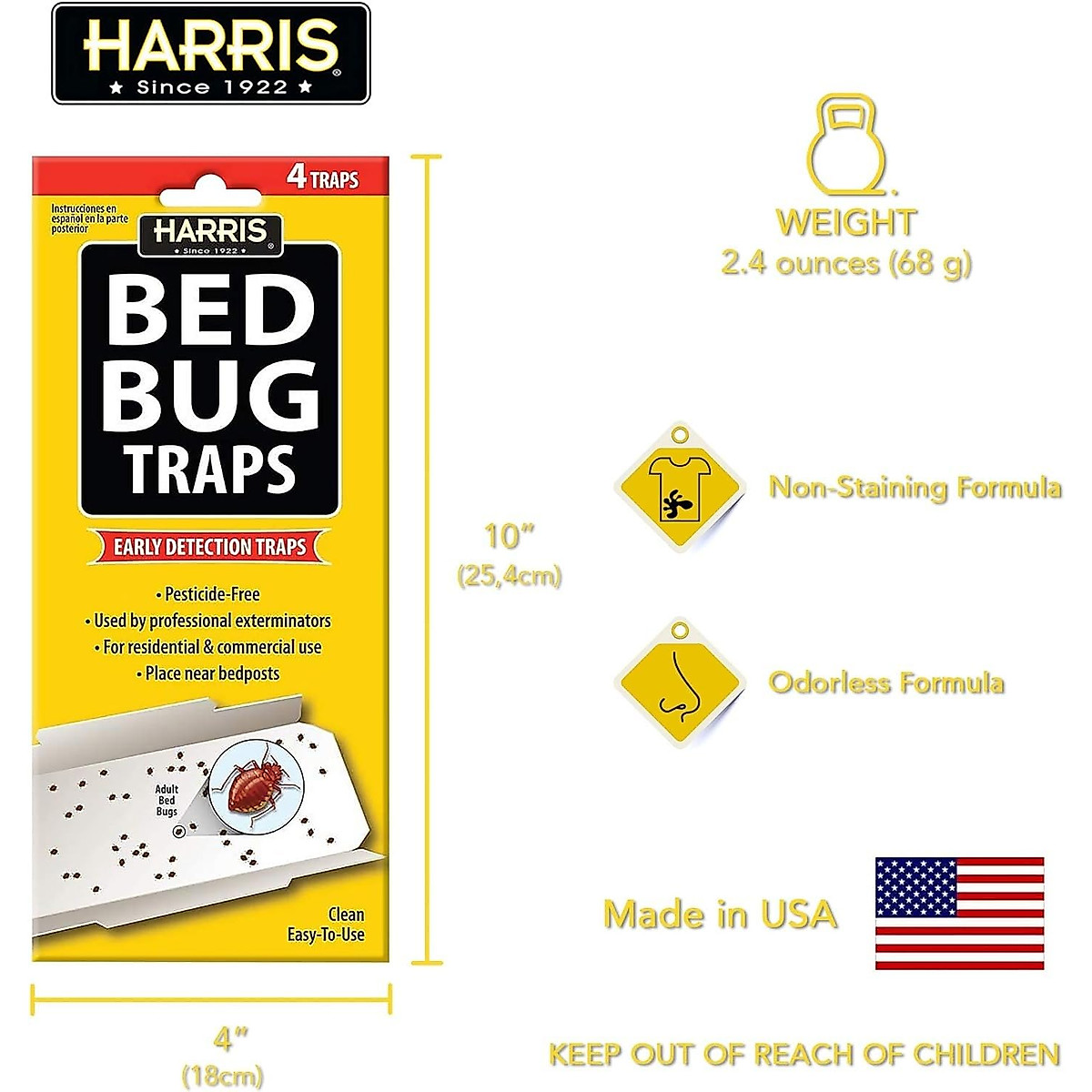 Harris Bed Bug Traps for Early Detection & Monitoring, 4 Pack