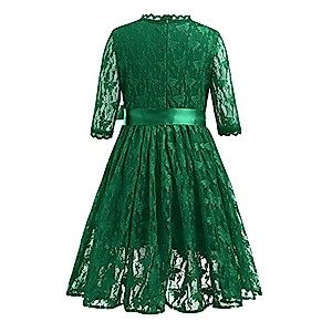 Lace Flower Girls Butterfly Tutu Dress for Kids Baby Wedding Bridesmaid Pageant Party 3/4 Sleeves Dress Toddler Little Princess Communion Birthday Baptism Vintage Boho Rustic Gowns Green 18-24 Months